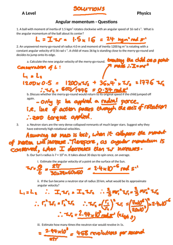 Angular momentum questions | Teaching Resources