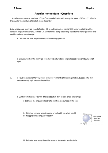 Angular momentum and angular acceleration - questions | Teaching Resources