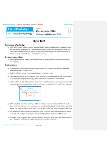 AQA Psychology: Duration: STM & LTM | Teaching Resources AQA Psychology: Duration: STM & LTM | Teaching Resources