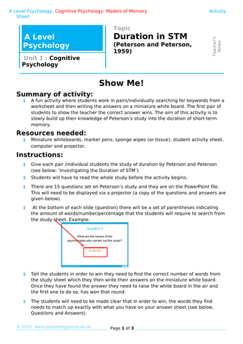 AQA Psychology: Duration: STM & LTM | Teaching Resources AQA Psychology: Duration: STM & LTM | Teaching Resources