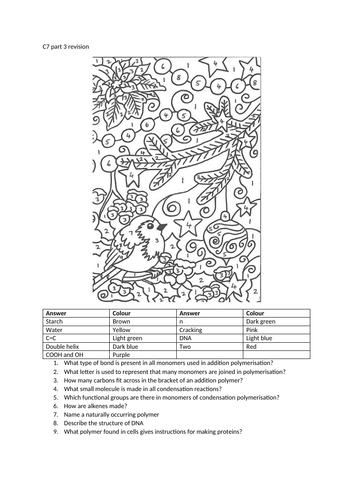 C7 organic chemistry colouring by numbers | Teaching Resources