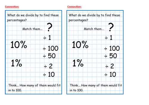 Numeracy - Percentages -1% and 10% of a number - combinations of ...