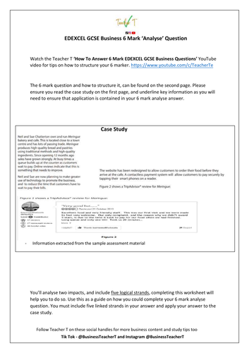 GCSE Business EDEXCEL 6 Mark Analyse Worksheet | Teaching Resources