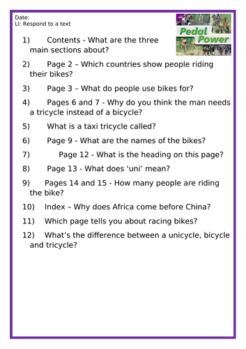 Purple Band Guided Reading Questions | Teaching Resources