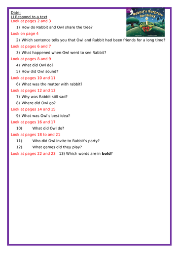 Purple Band Guided Reading Questions | Teaching Resources