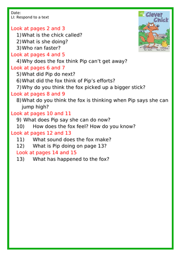Green Band Guided Reading Questions | Teaching Resources