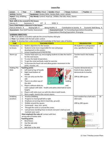 Hockey Lesson Plan - Year 7 | Teaching Resources