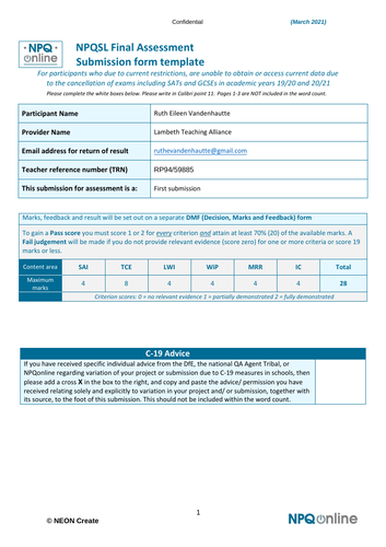 Exemplar of NPQSL on Curriculum | Teaching Resources