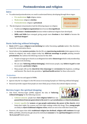 Postmodernism on religion for Beliefs in Society | Teaching Resources