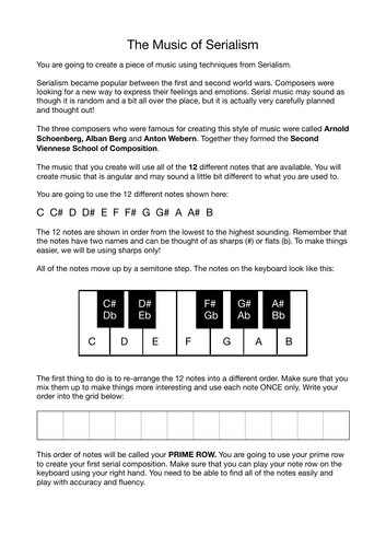 Serial Music Composition - Using a Prime Row | Teaching Resources