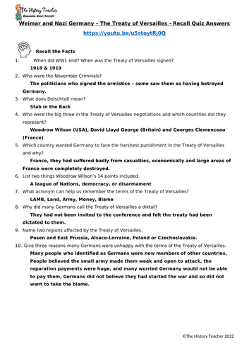 The Treaty of Versailles - Editable Worksheets | Teaching Resources