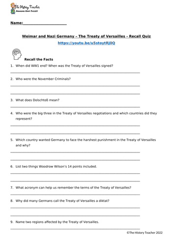 The Treaty of Versailles - Editable Worksheets | Teaching Resources