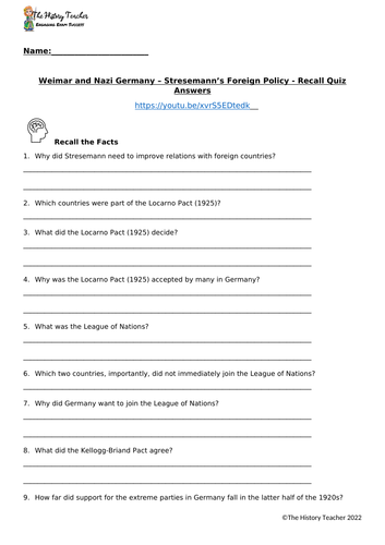 Stresemann's Foreign Policies - Editable Worksheets | Teaching Resources