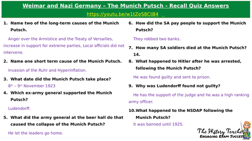 The Munich Putsch - Editable Worksheets | Teaching Resources