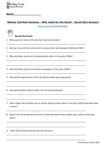 Who Voted for the Nazis? - Editable Worksheets | Teaching Resources
