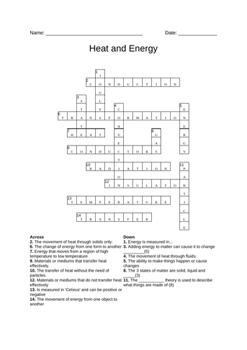 Temperature, heat transfer, energy CROSSWORD | Teaching Resources
