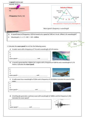 The wave speed equation worksheet | Teaching Resources