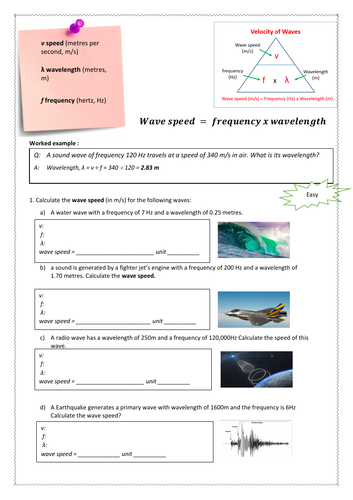 The wave speed equation worksheet | Teaching Resources