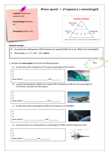 The wave speed equation worksheet | Teaching Resources