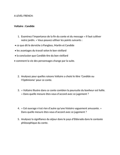 A LEVEL FRENCH MOCK EXAMINATION QUESTIONS revision sheet /lesson plan ...