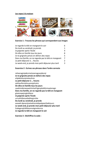 La cuisine / La nourriture / Food and drink / Mealtimes | Teaching ...