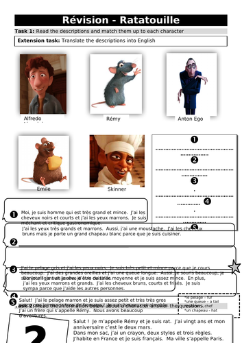 Ratatouille Descriptions French Revision | Teaching Resources