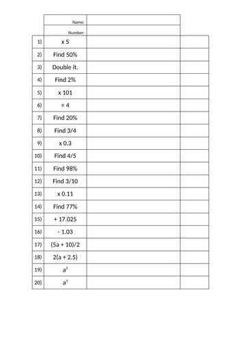Numeracy Mental Arithmetic Challenge Skills Test And Tracker Upper Ks2 Teaching Resources