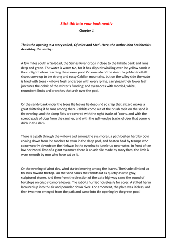 KS3 Descriptive Writing 'Of Mice and Men' | Teaching Resources