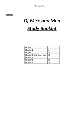 'Of Mice and Men ' study booklet | Teaching Resources