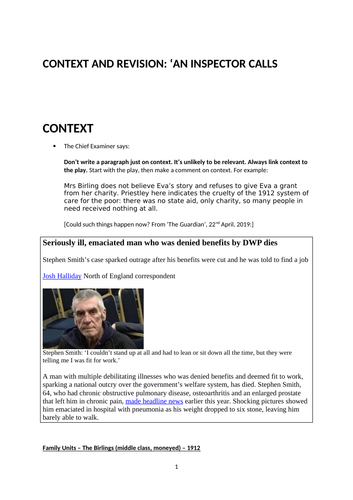 REVISION and CONTEXT for AN INSPECTOR CALLS | Teaching Resources