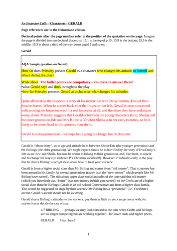Detailed notes GERALD, AN INSPECTOR CALLS | Teaching Resources