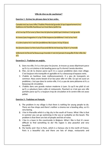 AQA/EDEXCEL Studio GCSE French (Higher)–Module 4–Ville de rêve ou ville ...