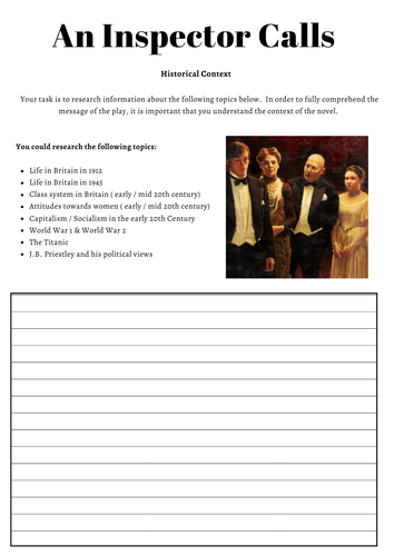 An Inspector Calls Context Research Worksheet English Language GCSE ...