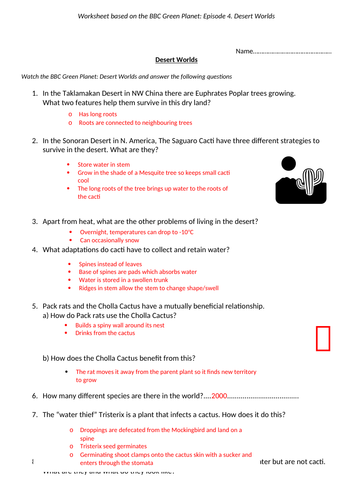 Worksheet to accompany BBC Green Planet Episode 4 Desert Worlds ...