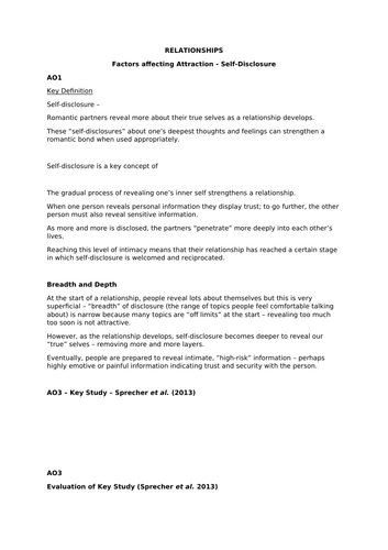 Self-disclosure (AQA Psychology Relationships) | Teaching Resources