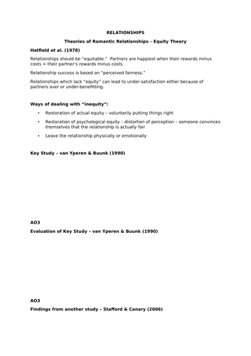 Equity Theory (AQA Psychology Relationships) | Teaching Resources Equity Theory (AQA Psychology Relationships) | Teaching Resources