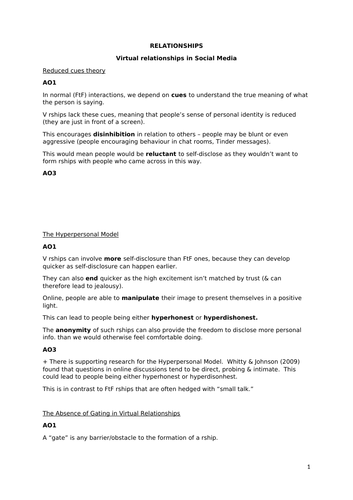 Virtual relationships in social media (AQA Psychology Relationships ...