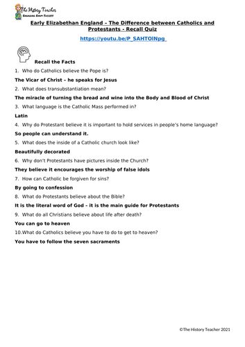 EEE Differences between Catholics and Protestants - Editable Worksheets ...
