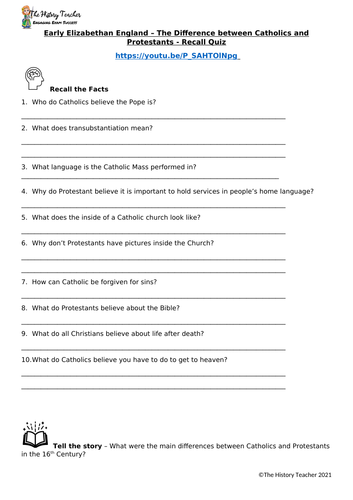 EEE Differences between Catholics and Protestants - Editable Worksheets ...