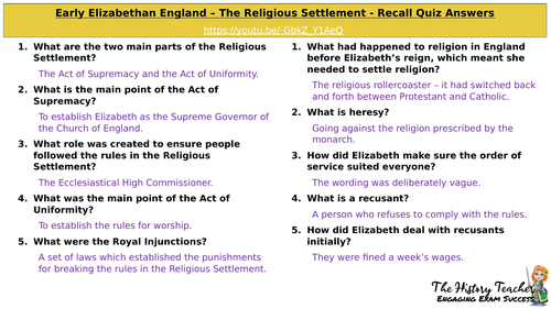 EEE The Religious Settlement - Editable Worksheets | Teaching Resources