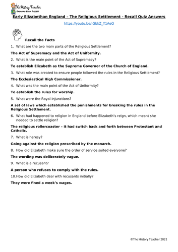 EEE The Religious Settlement - Editable Worksheets | Teaching Resources