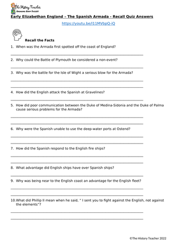 EEE The Spanish Armada - Editable Worksheets | Teaching Resources