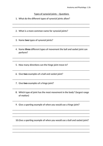 Gcse Pe Aqa Applied Anatomy And Physiology 1 Structure And Function