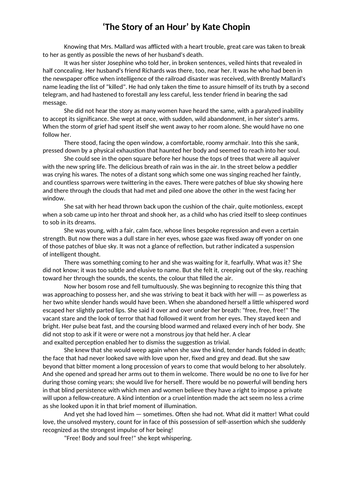 The Story of an Hour by Kate Chopin Critical and Creative Activities ...