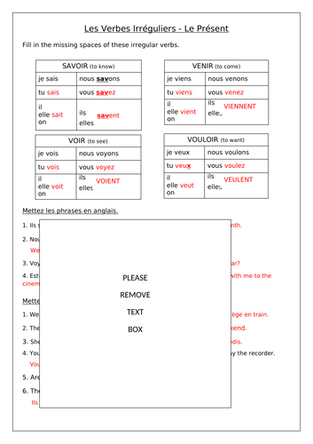 FRENCH VERBS - IRREGULAR - PRESENT TENSE | Teaching Resources