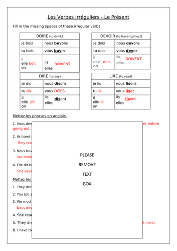 FRENCH VERBS - IRREGULAR - PRESENT TENSE | Teaching Resources