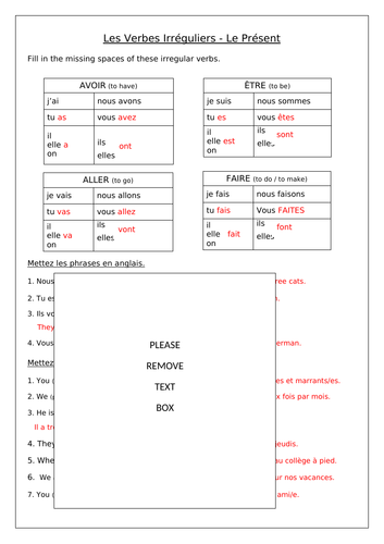 FRENCH VERBS - IRREGULAR - PRESENT TENSE | Teaching Resources