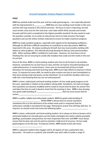 A/AS-Level Computer Science KS5 Pupil Report Comment Bank | Teaching ...