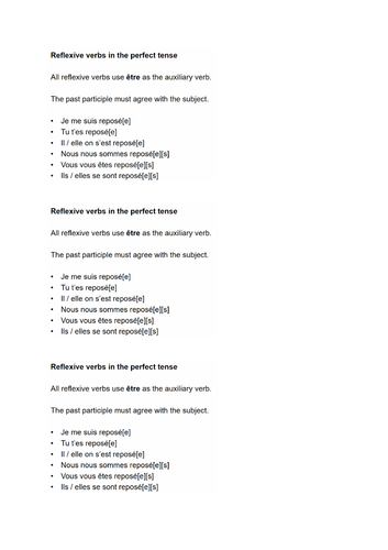 Reflexive verbs in the perfect tense | Teaching Resources