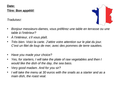 AQA/EDEXCEL Studio GCSE French (Higher) – Module 5 – Bon appétit ...